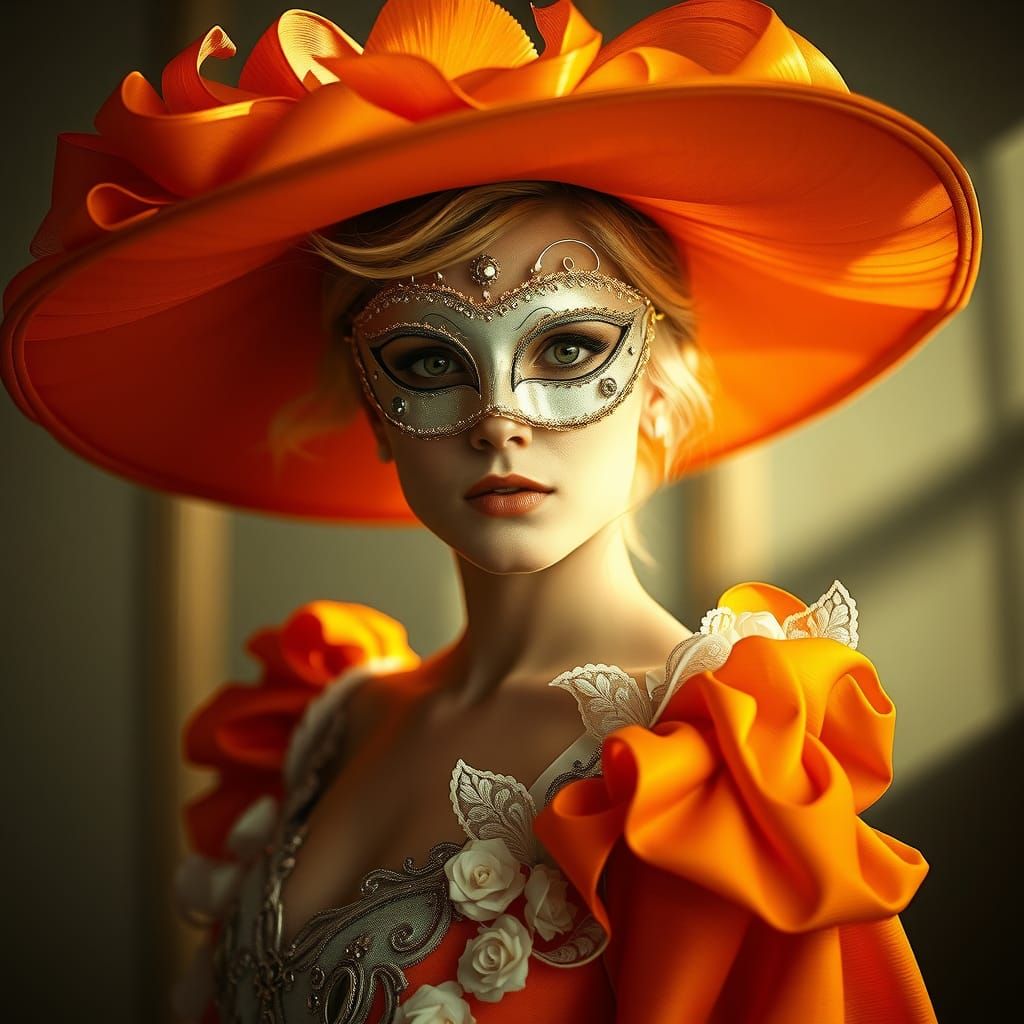 Masquerade Queen - Ethereal Woman in Masquerade Mask and Opu...