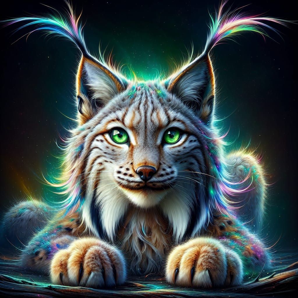 A happy lynx... - Mystical Lynx with Aurora Fur in Fantasy A...