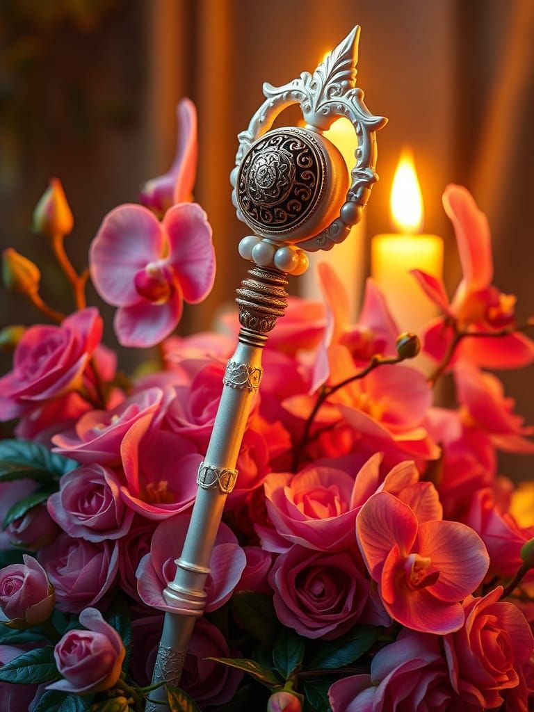 Majestic Pearly White Scepter in a Fantasy Rose Ga... - AI Art