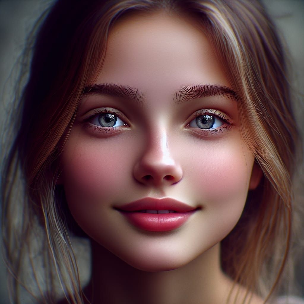 Make a beautiful, young Caucasian woman with child-like facial features ...