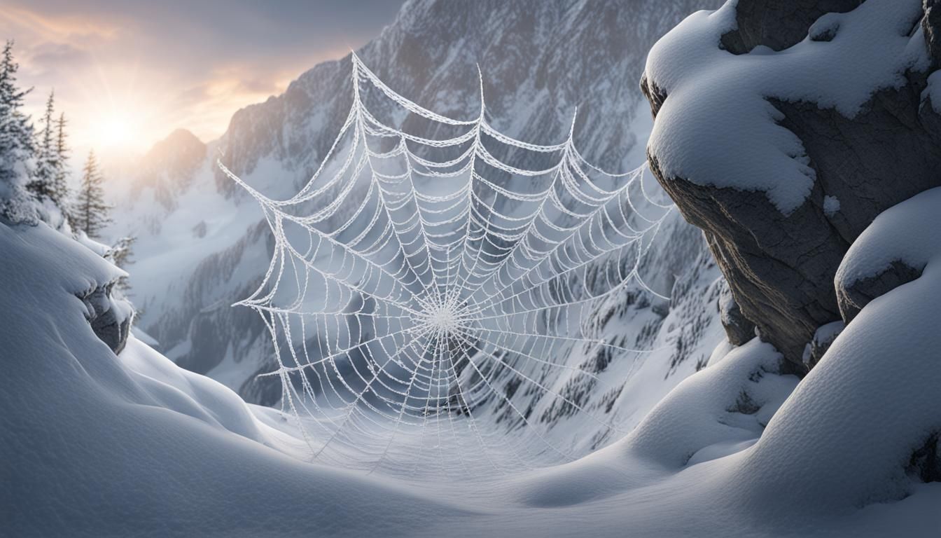 winter moutain, snow, cold, blizzard, cave, frosty spider web. - AI ...