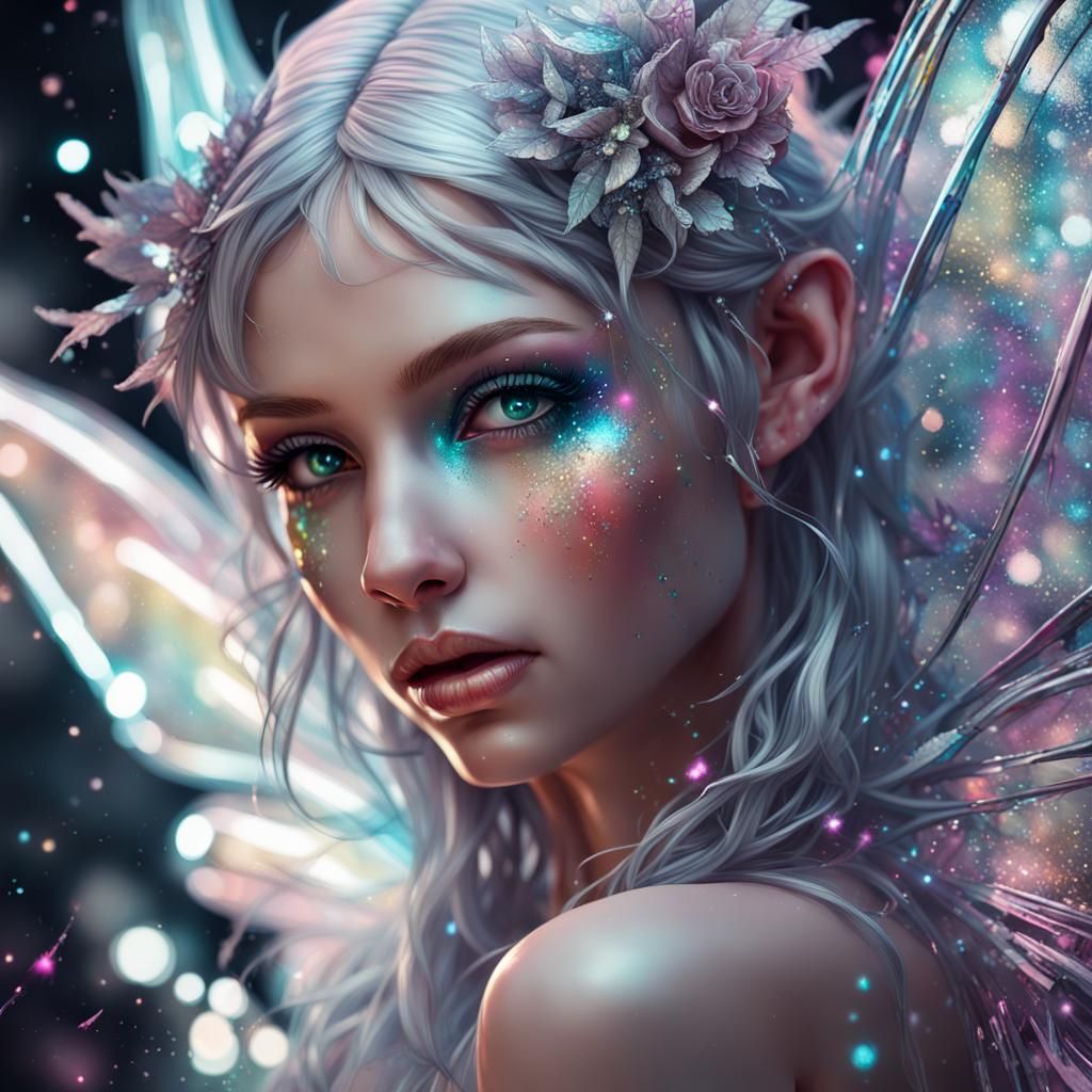fairy upper body portrait fairycore silver light_sparks" silver color ...