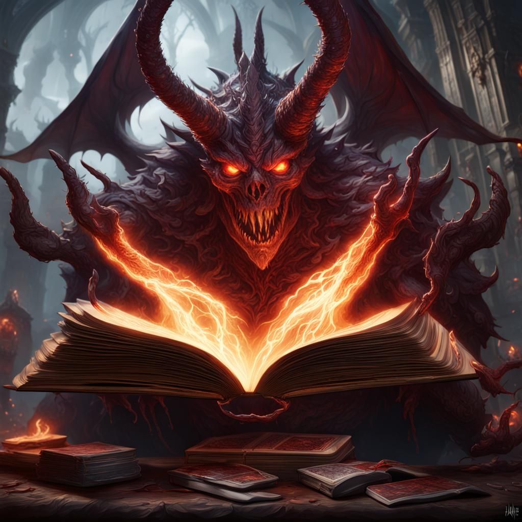 evil demonic book, magic the gathering, card art, - AI Generated ...