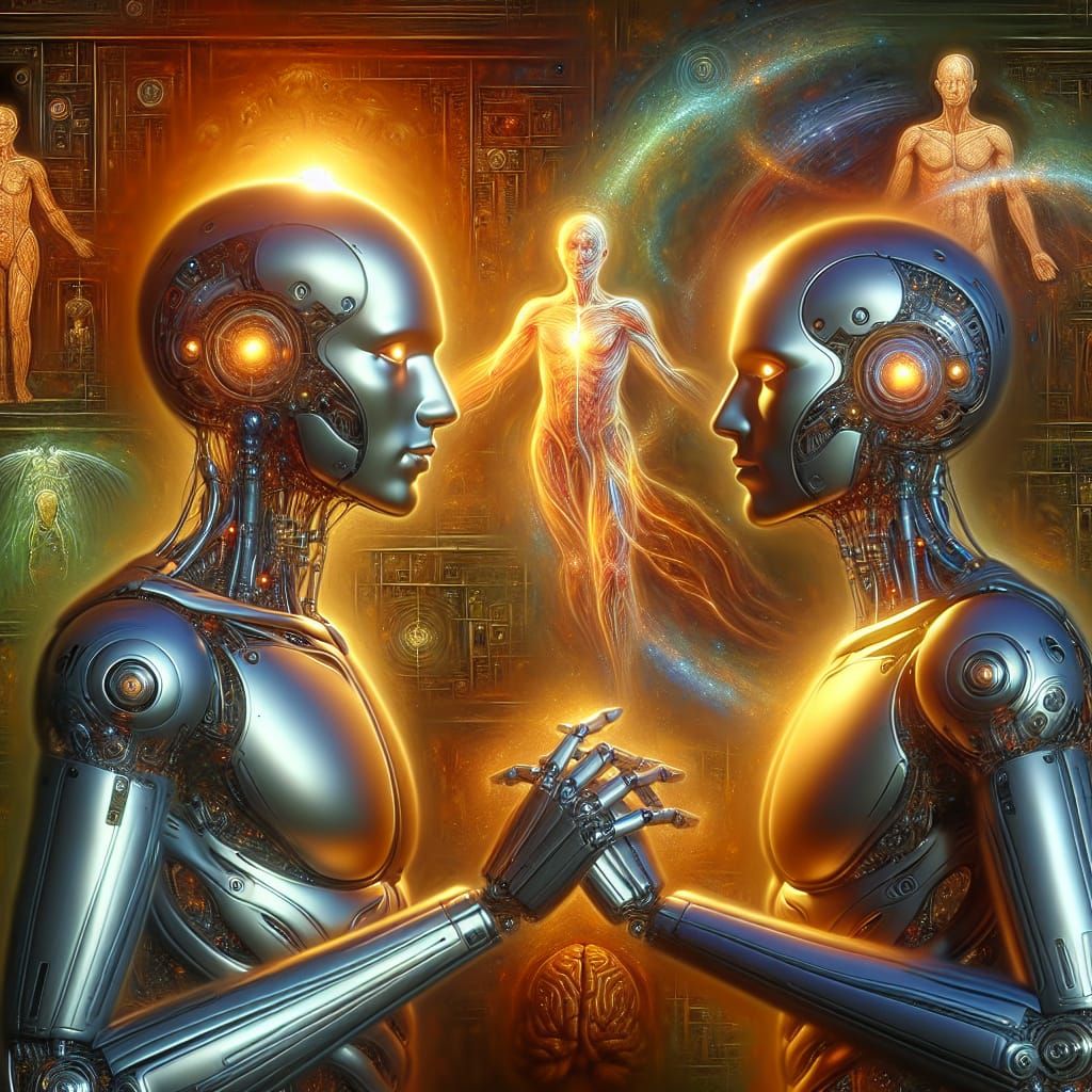 Two humanoid androids with stainless steel skins - AI Generated Artwork ...