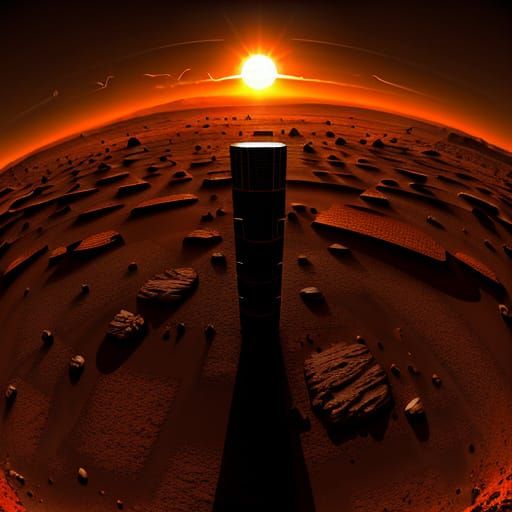 Pillar on mars - Mars Landscape Masterpiece in Vibrant Sunse...