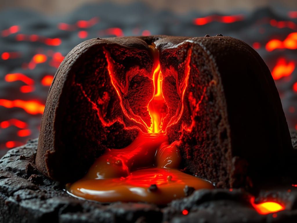 Surreal Chocolate Lava Cake with Glowing Magma Cha... - AI Art