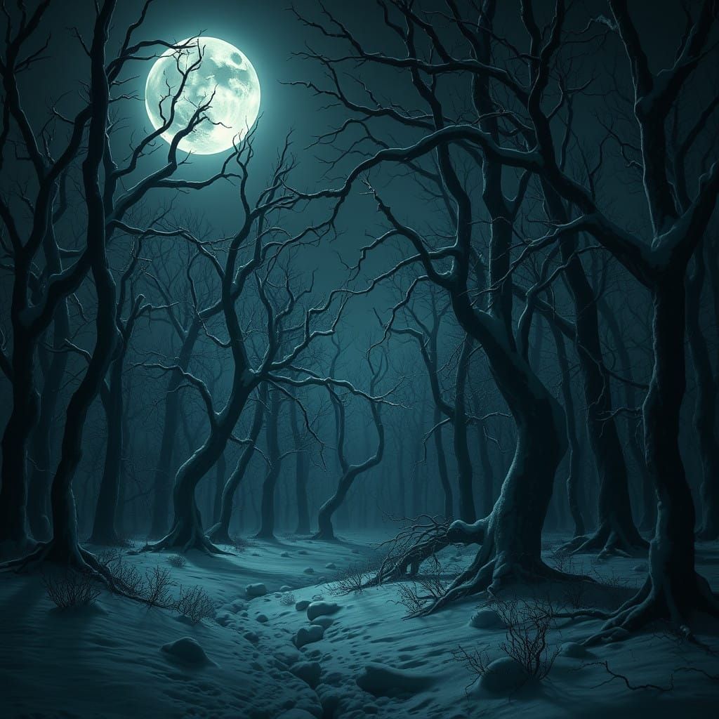 Haunted Winter Forest in a Dark, Eerie Aesthetic - AI Art