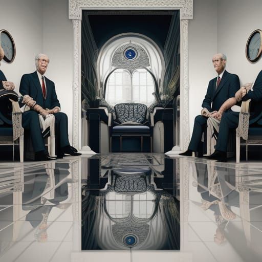Surreal Waiting Room Scene in Trompe l'Oeil Style - AI Art