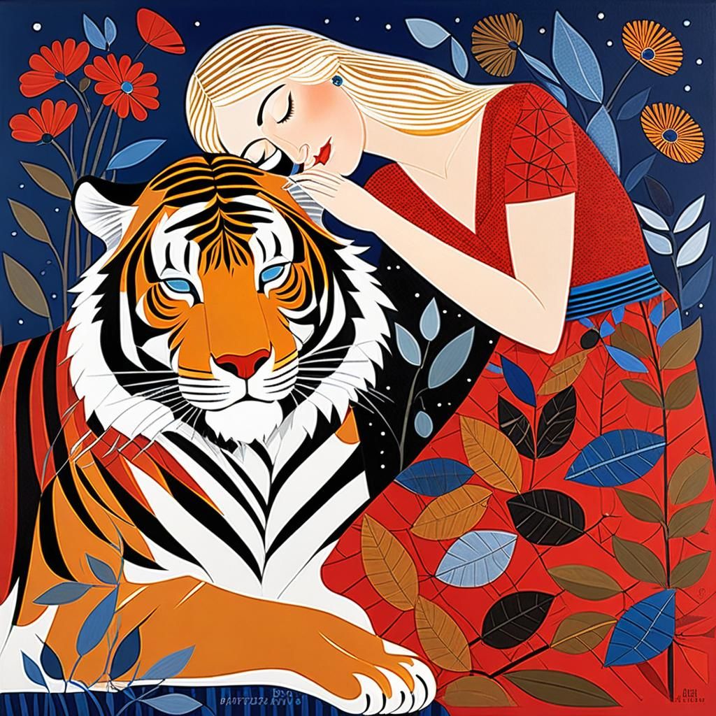 Woman and her Tiger v5.77 - AI Generated Artwork - NightCafe Creator