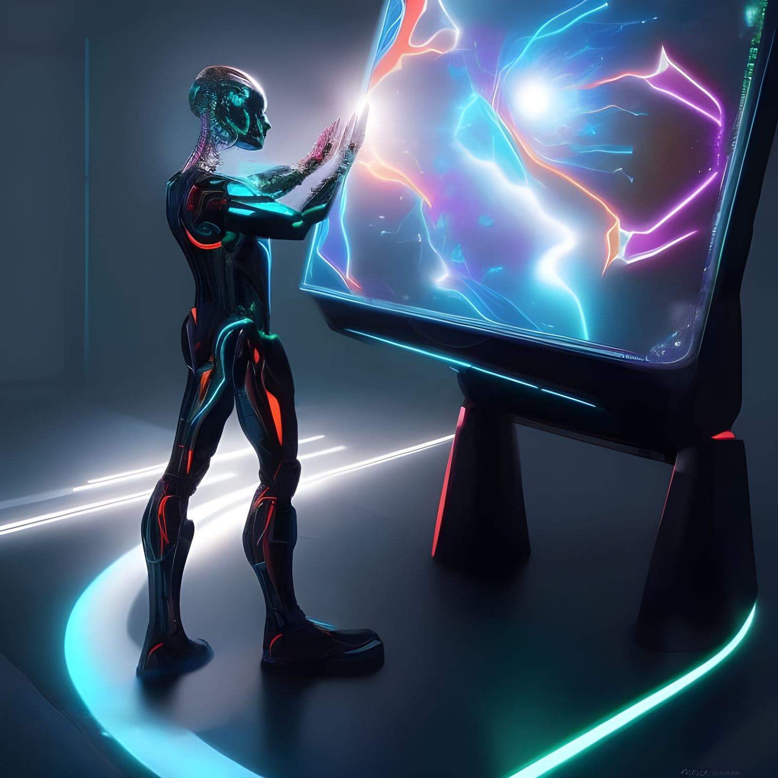 AI Artist painting on a futuristic computer - AI Generated Artwork ...