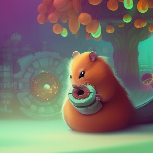 Hamster eating big donut - AI Generated Artwork - NightCafe Creator