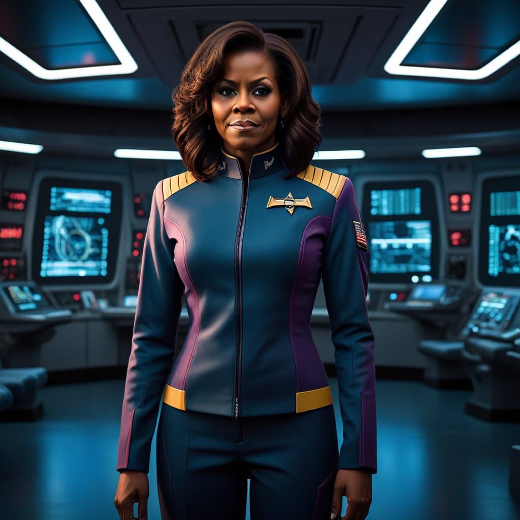 Captain Michelle Obama Commands the USS Enterprise... - AI Art