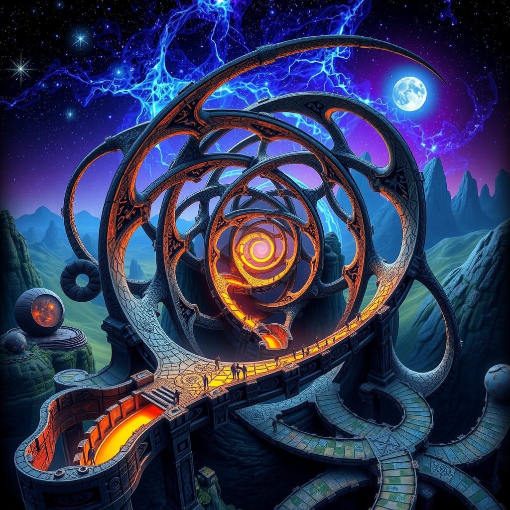 Fractal Realm of Infinite Loops and Gateways - AI Art