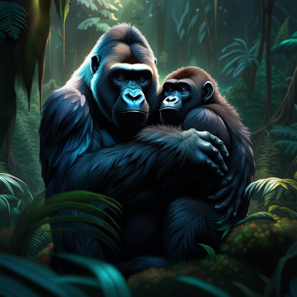 Embracing Gorillas - AI Generated Artwork - NightCafe Creator