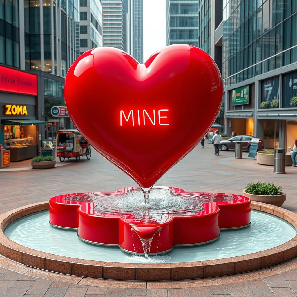 A giant red conversation candy heart, as an art sculpture, in a ...