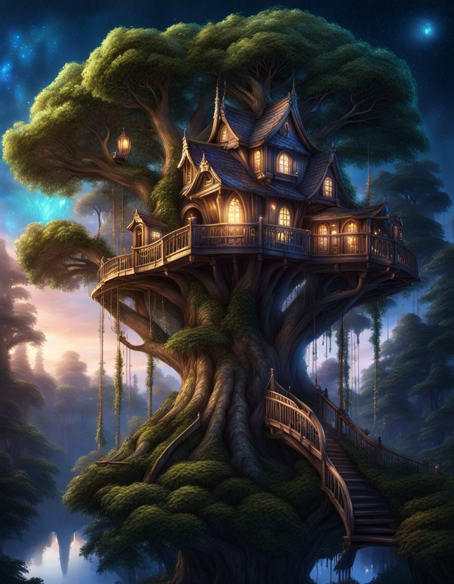 Treehouse in an enchanted forest - AI Generated Artwork - NightCafe Creator