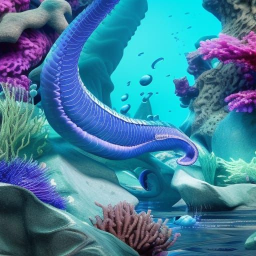 Digital art still life of a baby sea serpent in epic onderwater world ...