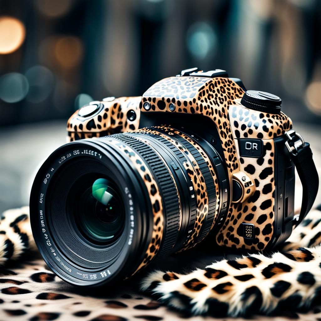 Girly leopard-print DSLR camera - AI Generated Artwork - NightCafe Creator