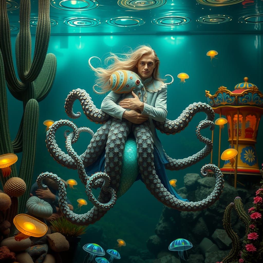 The merman and the octopus - Merman and Octopus in Whimsical...