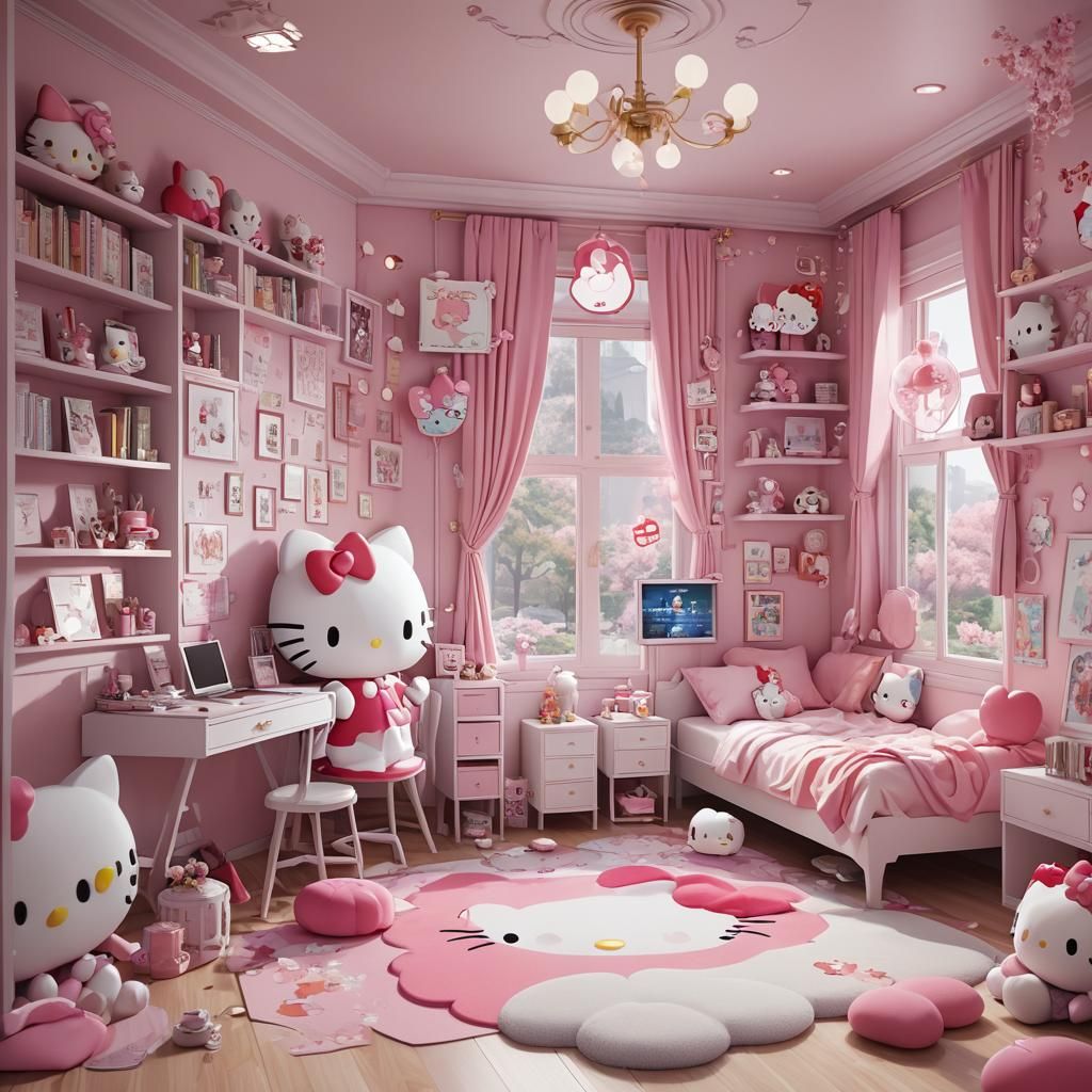 Hello kitty themed bedroom - AI Generated Artwork - NightCafe Creator