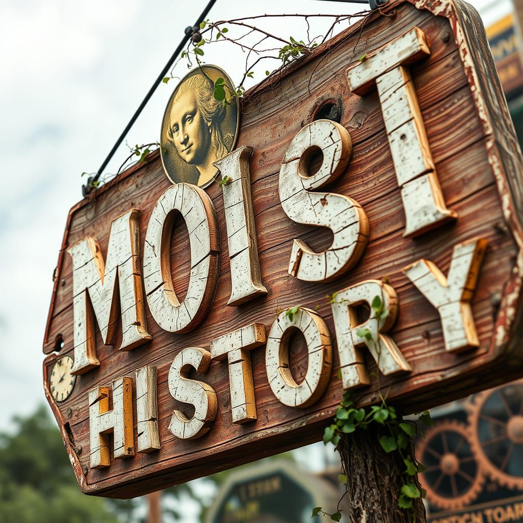 Surreal. Simplistic. Sign: “MOiST HiSTORY” historic closeup image in ...