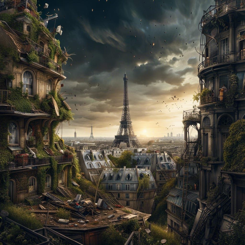 Eiffel Tower and Post-Apocalyptic Paris Skyline. 2 - AI Generated ...