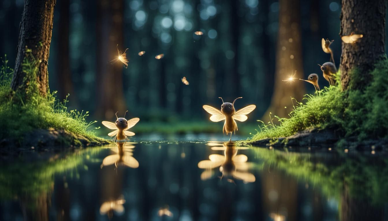 Cute reflection in water magical forest - AI Generated Artwork ...