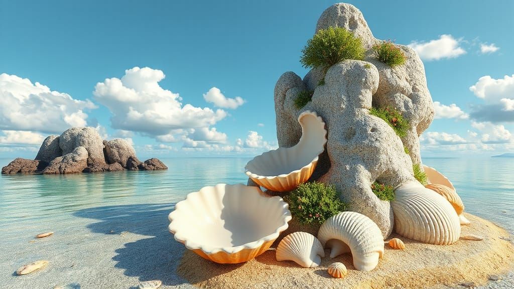 Hyperrealistic Seashell Island Concept Art in 8K D... - AI Art