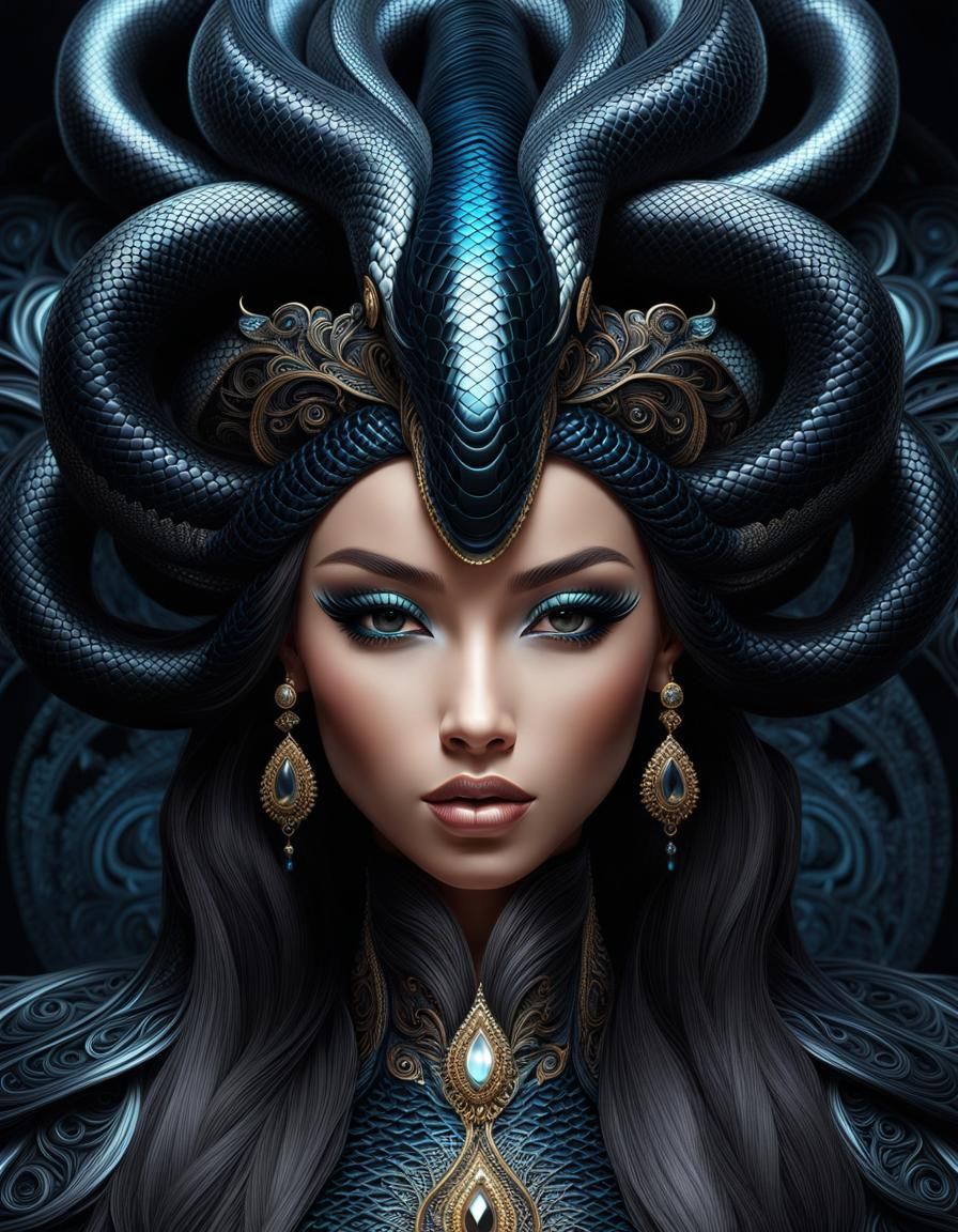 Goddess of Black Snakes - AI Generated Artwork - NightCafe Creator