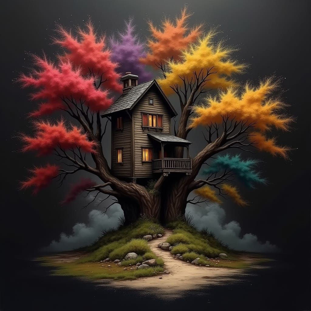 Old abandoned tree house #1 - Whimsical Treehouse Amidst Aut...