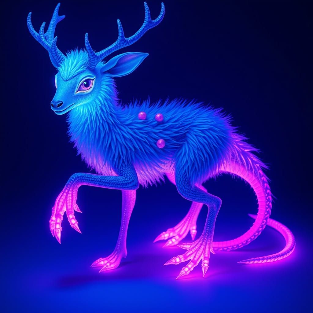 Dear Its a Deer? - Iridescent Blue Furred Deer-Lizard with G...