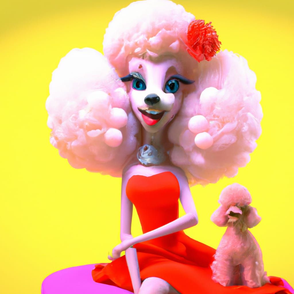 female Poodle with Red dress, Eyelashes,Lippstick, Detailed face Pixar ...