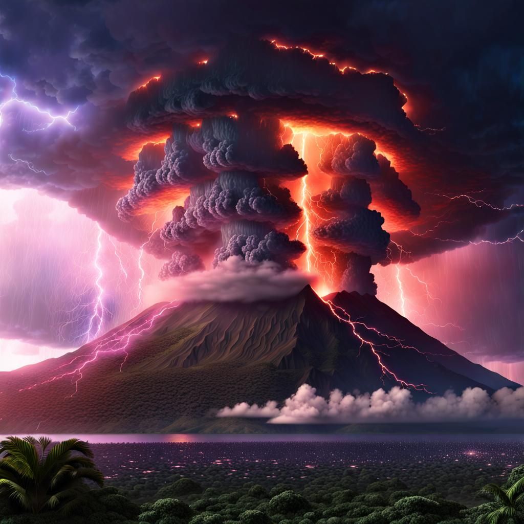 Volcano eruption during thunderstorm - AI Generated Artwork - NightCafe ...