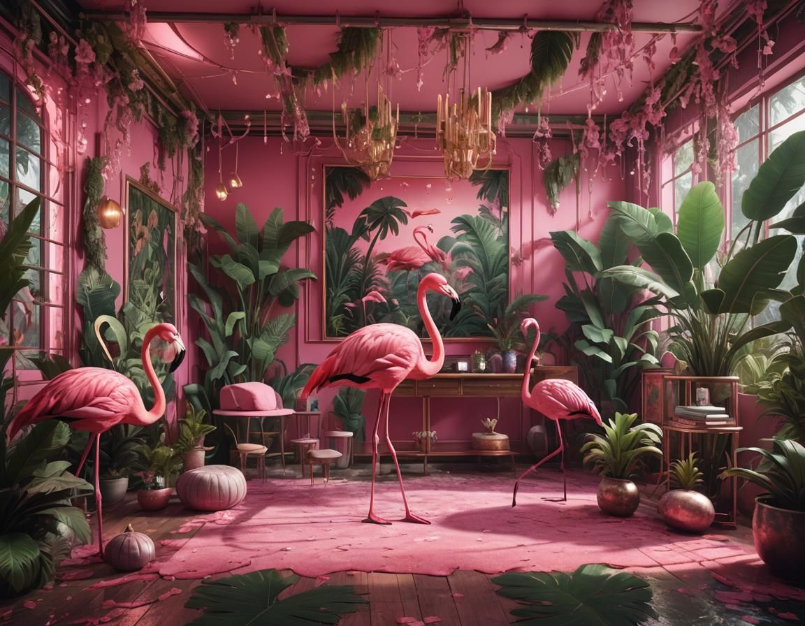 pink flamingo theme tropical room - AI Generated Artwork - NightCafe ...