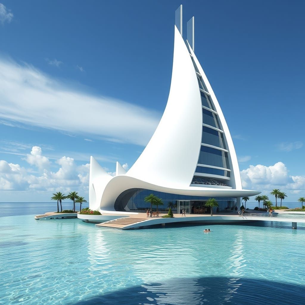 Lagoon building - Sleek Futuristic Lagoon Oasis