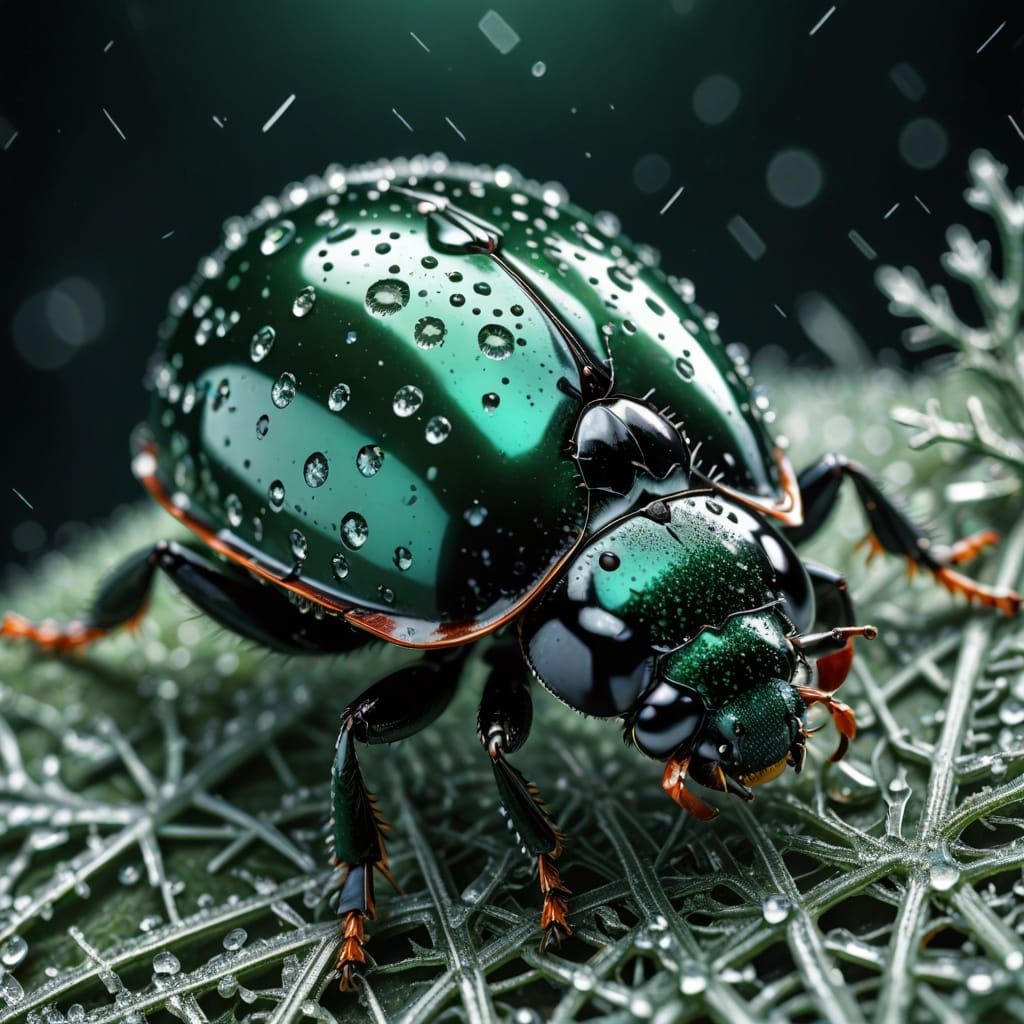 Ladybug mabstract - Emerald Ladybug in Frosty Snowflake Pat...