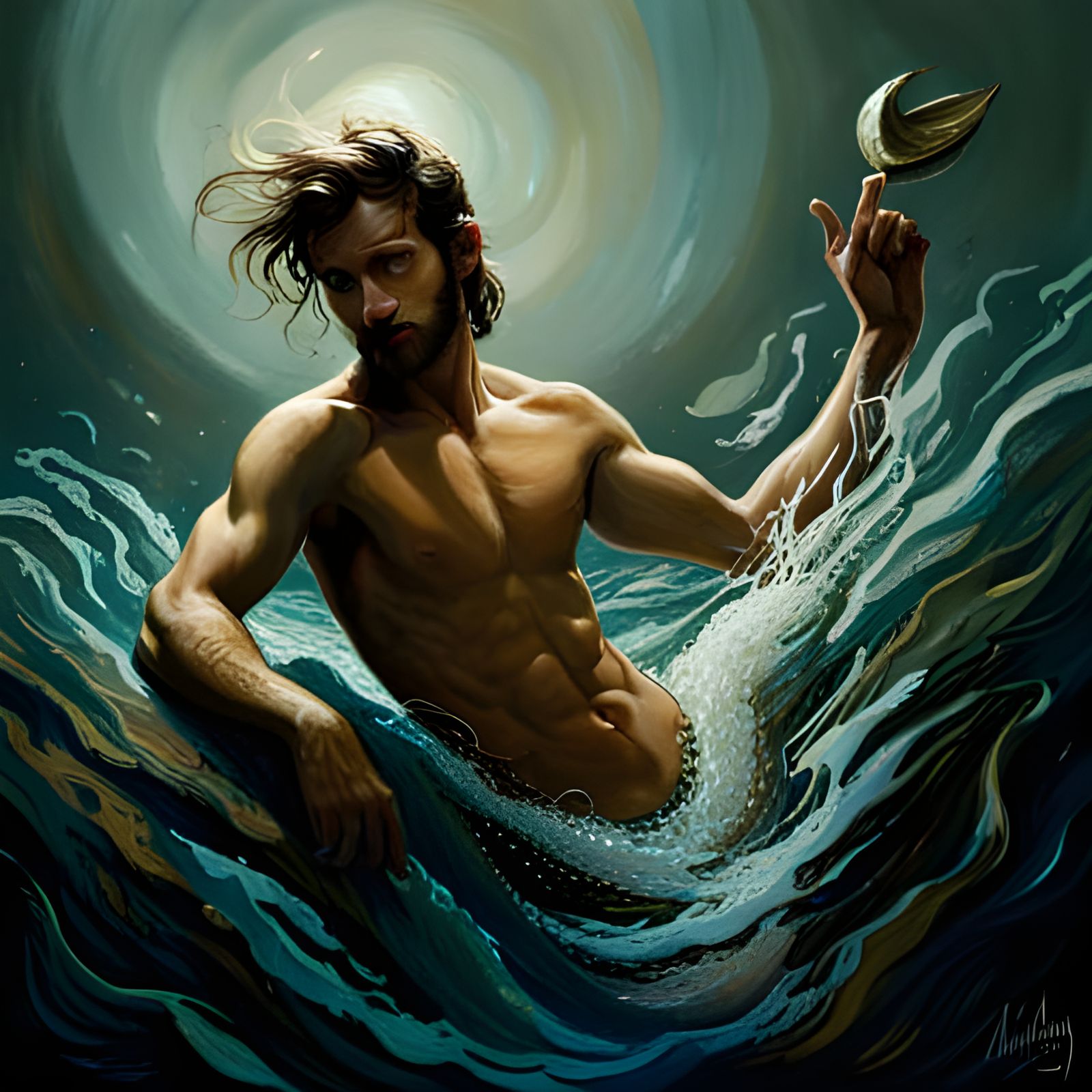 SEALIFE MERMAN RISING WITH THE TIDES 2 - AI Generated Artwork ...