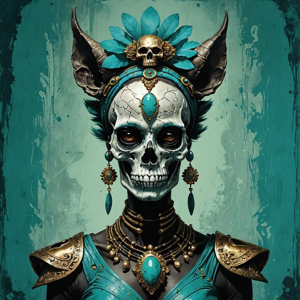 Turquoise Rebel, Warrior lemur skull Queen - AI Generated Artwork ...