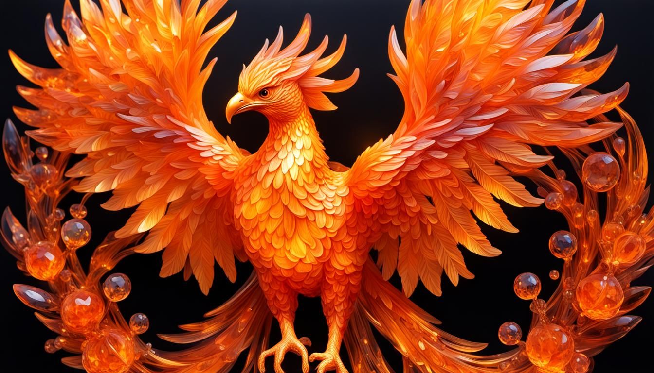 Cut glass orange coloured phoenix and flames - AI Generated Artwork ...
