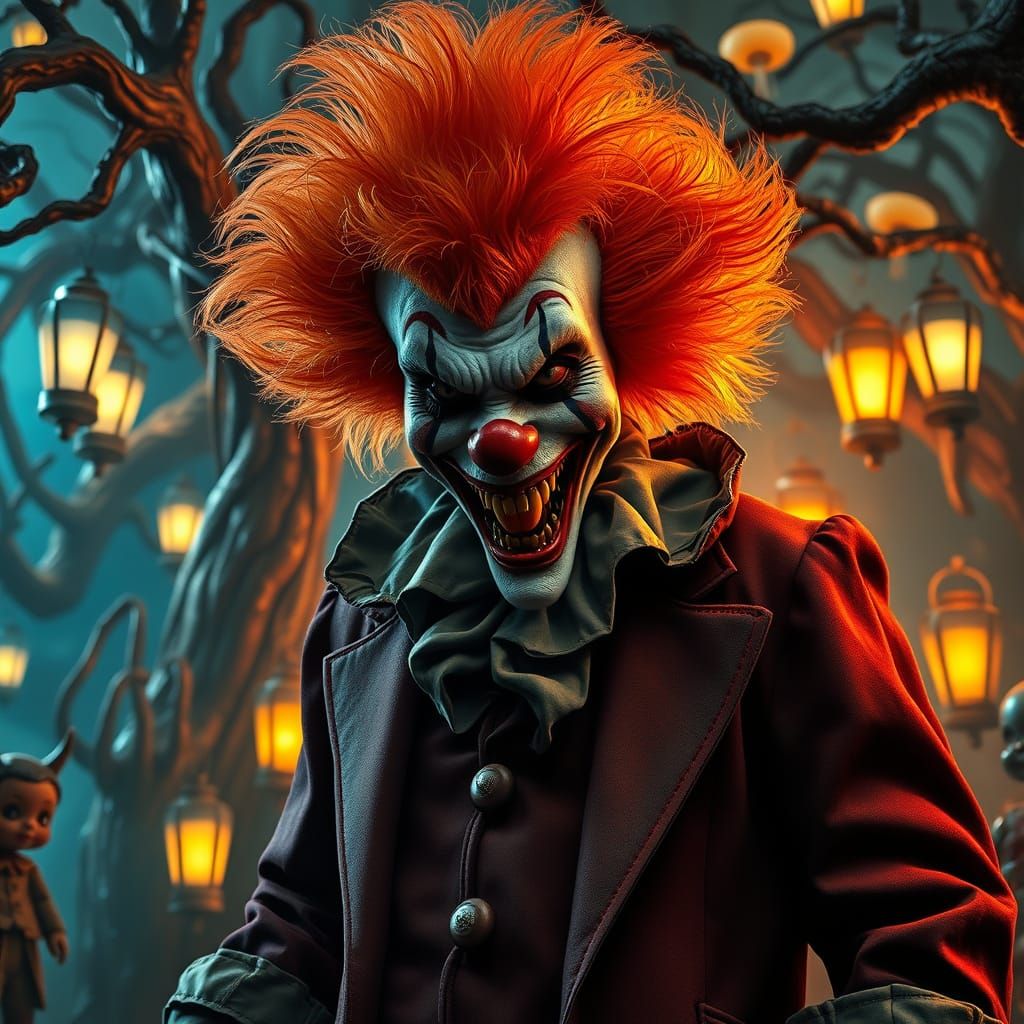 Grotesque Evil Clown in Dark Fantasy Carnival Scen... - AI Art