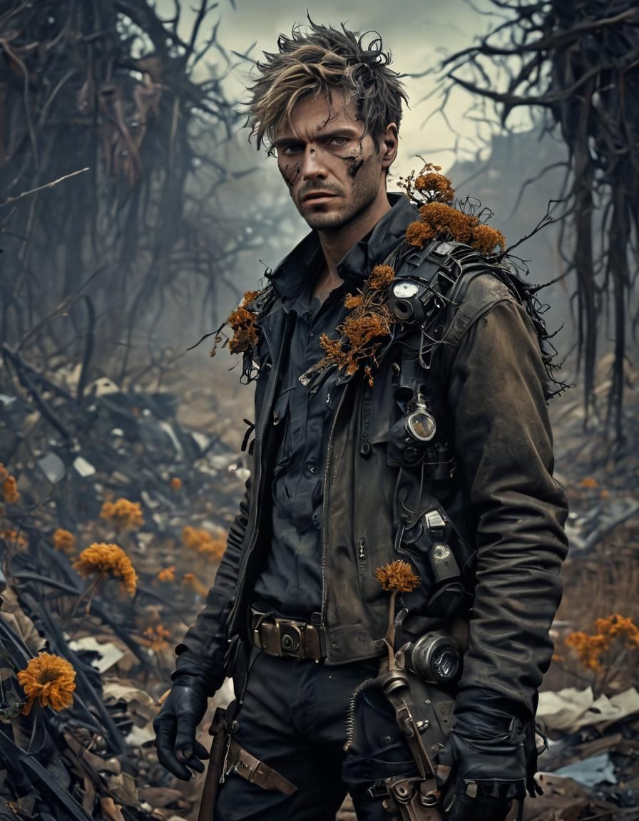 (portait of a thin, tired man with disheveled hair in a post ...