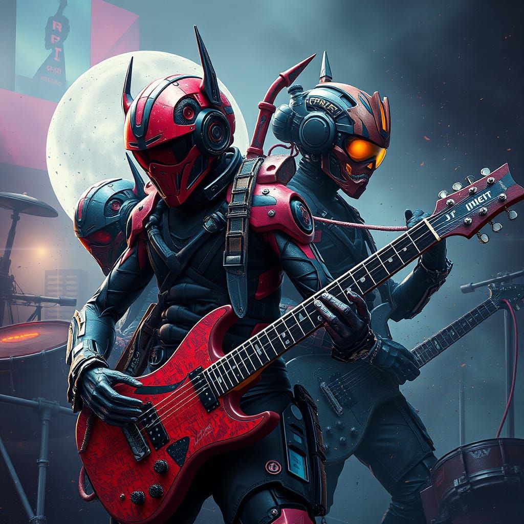 Cyborg Punk Rock Band - Cyborg Punk Rock Rebels in Neon Drea...