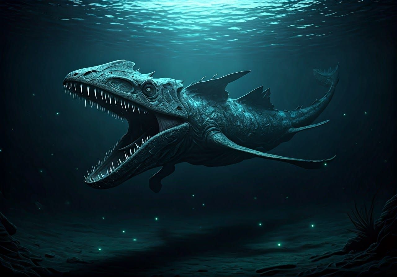 Ancient Ocean Terror: Papercraft Helicoprion in Da... - AI Art