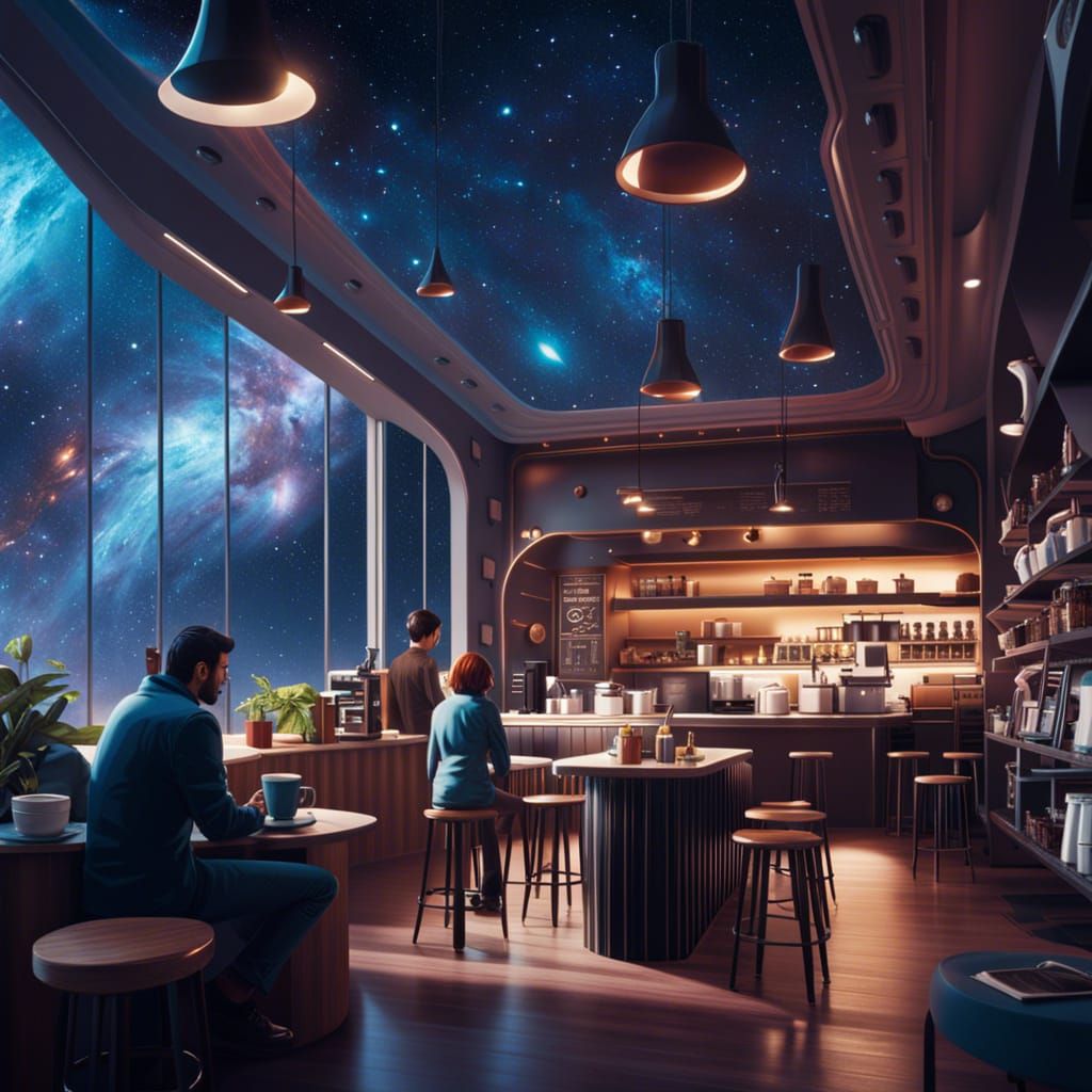 coffee shop in space - AI Generated Artwork - NightCafe Creator