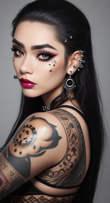 Model with pierced eyebrow, facial piercing portrait, perfect makeup ...