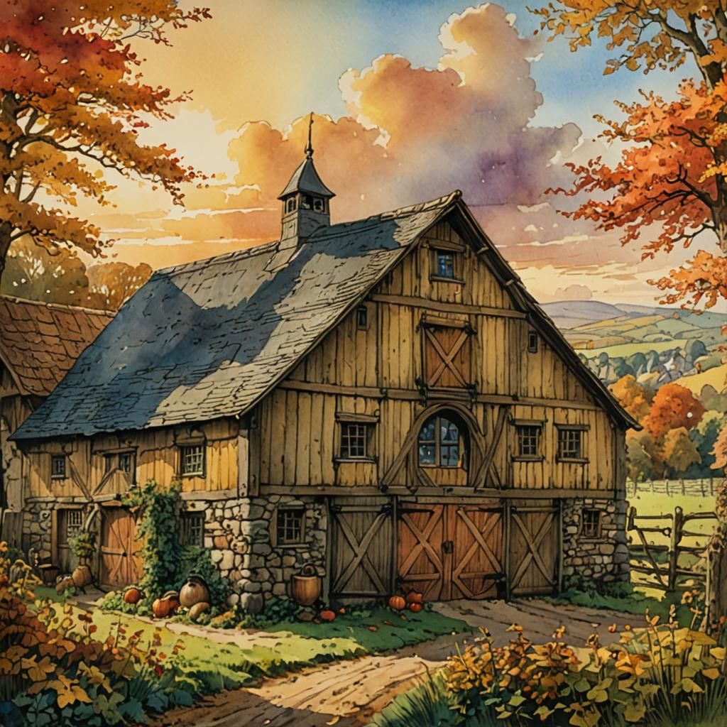 Potter Barn in Autumn - AI Generated Artwork - NightCafe Creator