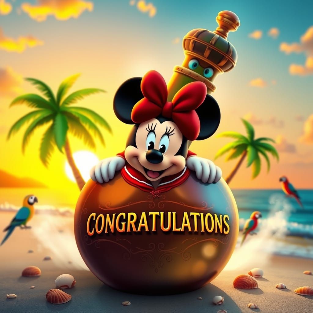 Minnie Mouse in Whimsical Potion Bottle Scene - AI Art