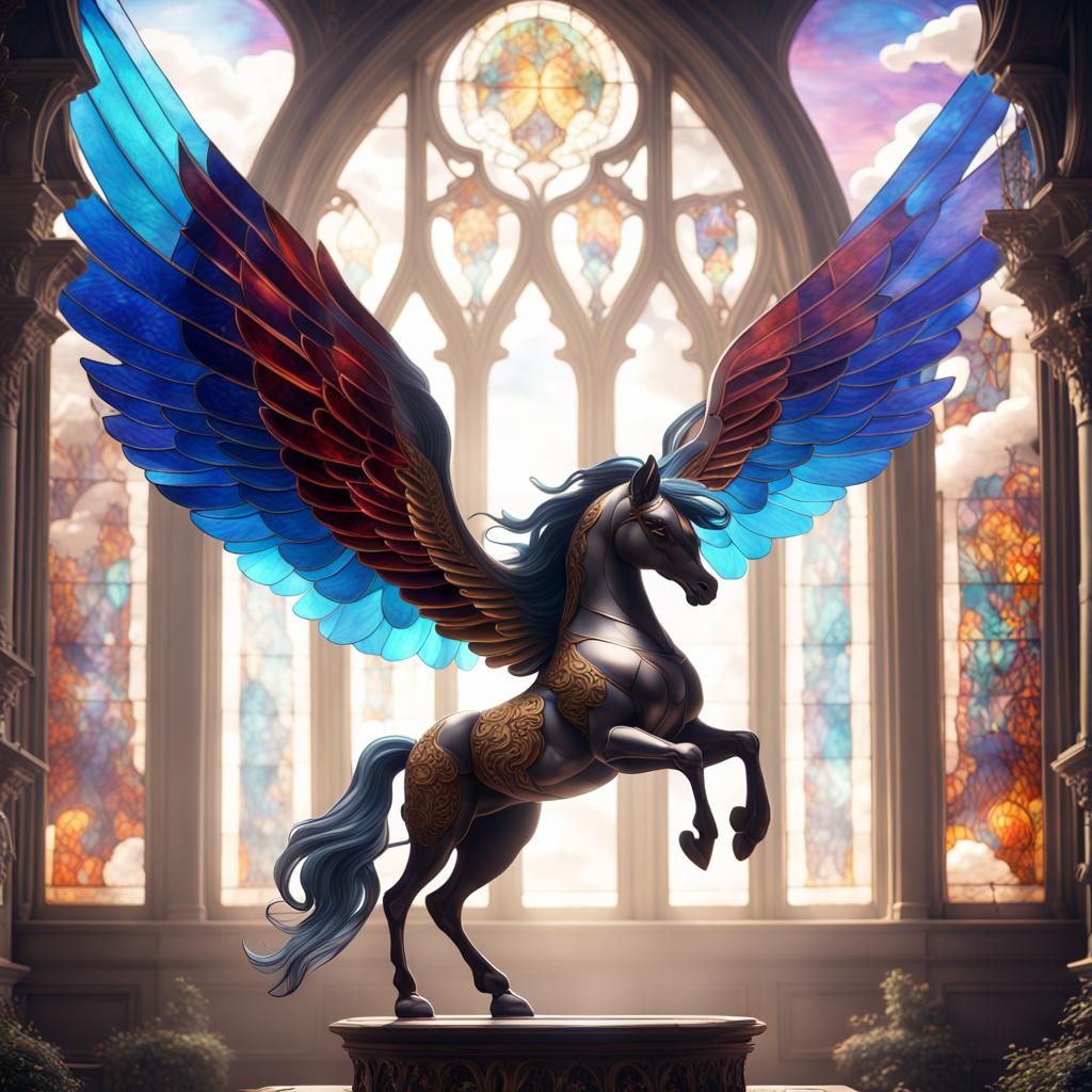 Elegant pegasus with brilliant wings made of stained glass, - AI Generated Artwork - NightCafe ...