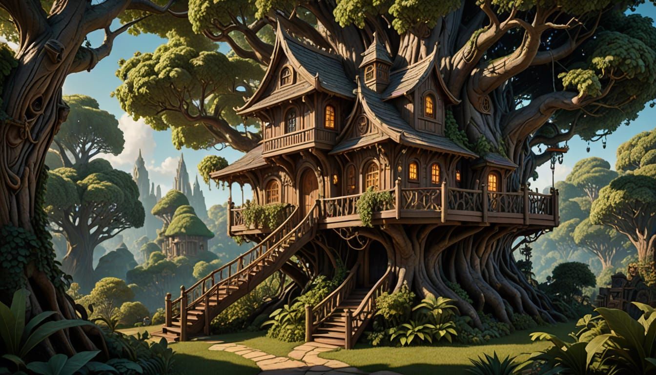 Ethereal Treehouse in Eden's Garden - AI Art