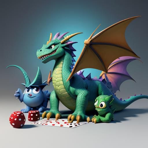 Puff the magic dragon puffing on a stogie playing cards with other ...
